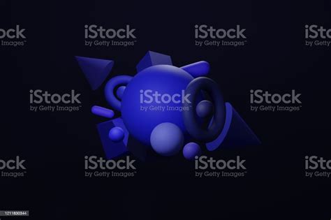 3d 렌더링 추상 배경 파란색 기하학적 모양 컴퓨터는 큐브 공 콘 토러스와 최소한의 배경을 생성했다 포스터 커버 브랜딩 배너