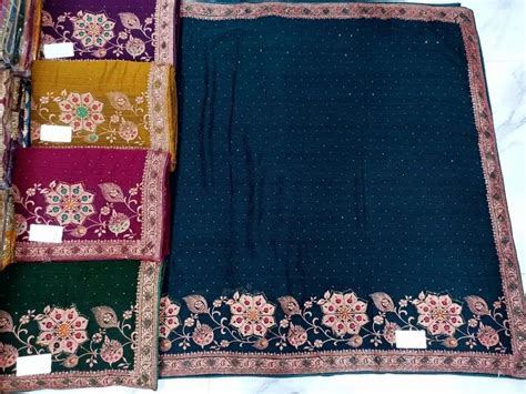 Party Wear Navy Blue Ladies Embroidered Silk Sarees 63m At Rs 1520 In