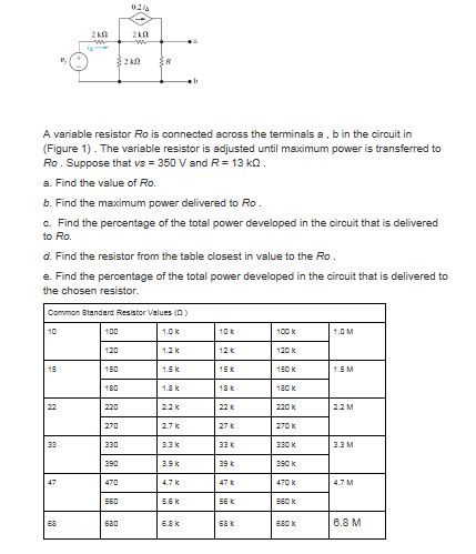 A Variable Resistor Ro Is Connected Across The Chegg