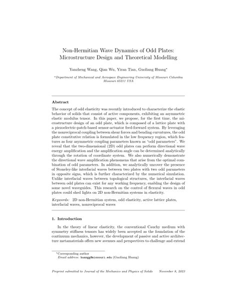 Pdf Non Hermitian Wave Dynamics Of Odd Plates Microstructure Design