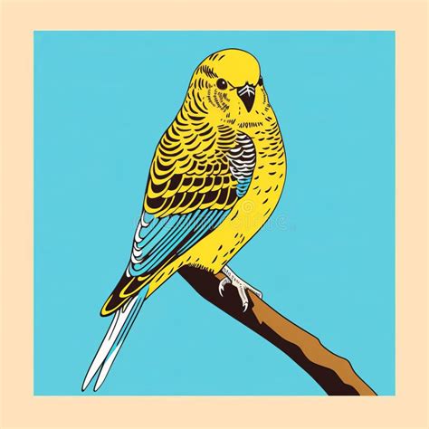 Minimalist Screenprint Illustration Of A Full Body Budgerigar Stock