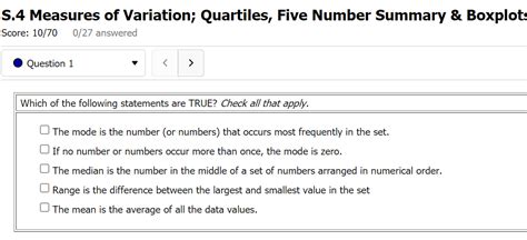 Solved S4 Measures Of Variation Quartiles Five Number