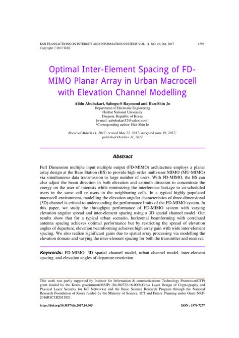 Pdf Optimal Inter Element Spacing Of Fd Mimo Planar Array In Urban Macrocell With Elevation