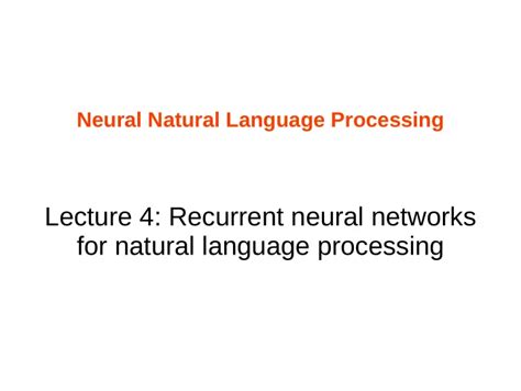 Ppt Lecture 4 Recurrent Neural Networks For Natural Language