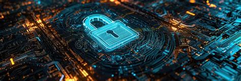 Banner Of Circuit Board With Padlock Data Security Encryption Stock