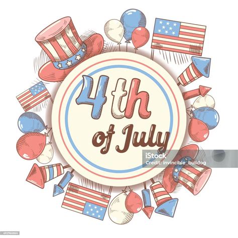 4th Of July Usa Independence Day Hand Drawn Design Stock Illustration