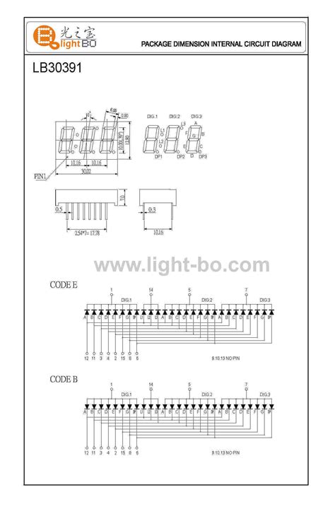 Triple Digit 7 Segment LED Displays Package Dimensions Circuit Diagram Pin Out Package