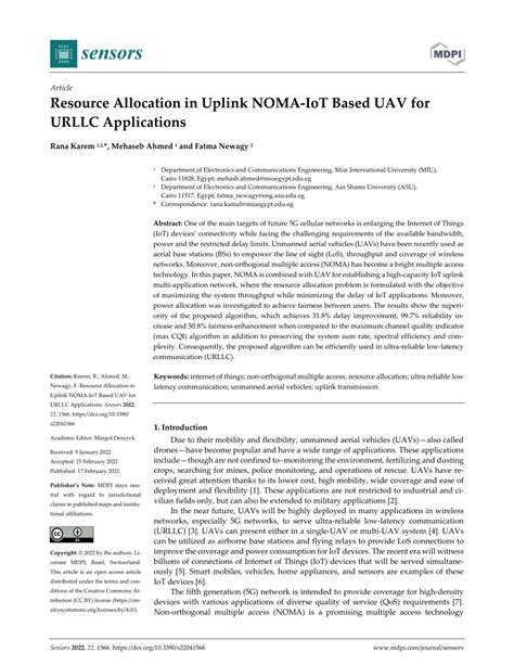 Pdf Resource Allocation In Uplink Noma Iot Based Uav For Urllc