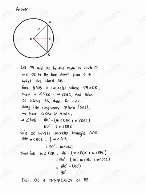 Solved Prove That A Line Drawn From The Centre Of A Circle To Bisect The Chord Is Perpendicular