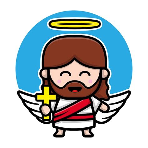 Schattige Engel Jezus Christus Stripfiguur Premium Vector