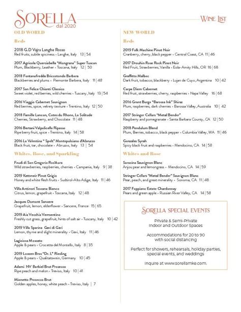 Menu At Sorella Restaurant Milwaukee Menu At Sorella Restaurant Milwaukee