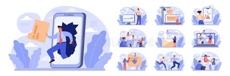 Data Theft Concept Set Cyber Attack Hacker Stealing Personal Data Stock Vector Illustration