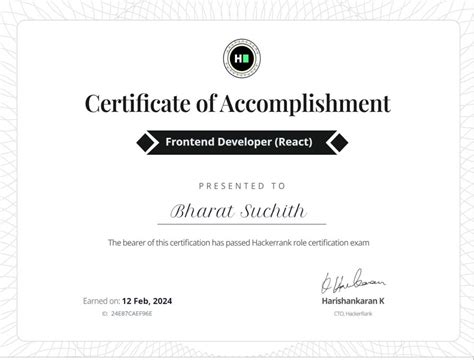 Bharat Suchith On Linkedin Im Happy To Share That Ive Obtained A New Certification Hackerrank