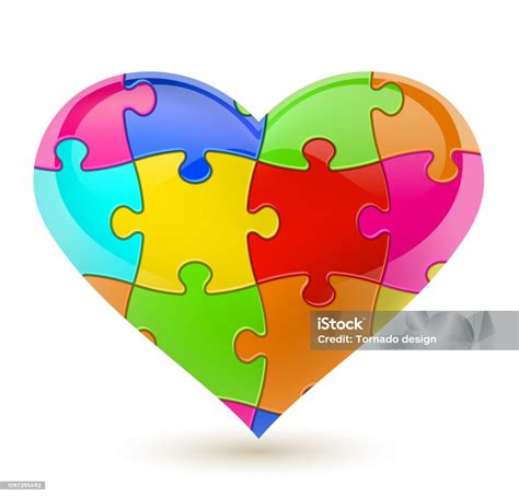 화려한 벡터 퍼즐 심장입니다 3d 현실 벡터 퍼즐 조각입니다 개념에 대한 스톡 벡터 아트 및 기타 이미지 개념 개념과 주제