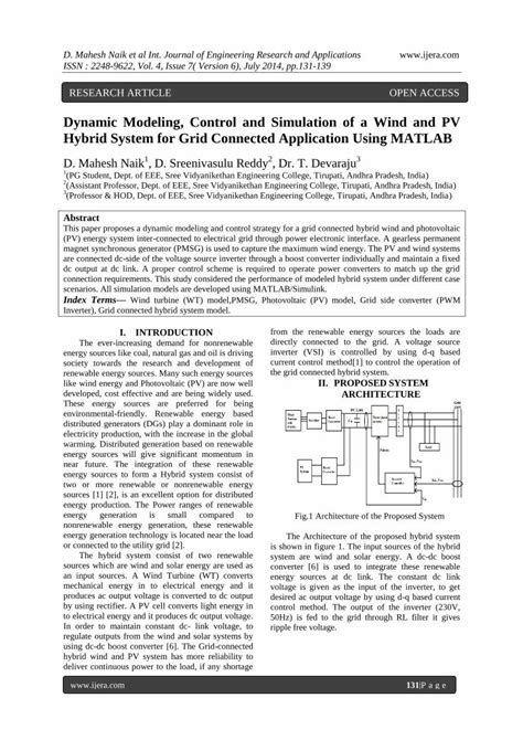 PDF Dynamic Modeling Control And Simulation Of A Wind And PV Hybrid System For Grid Connected
