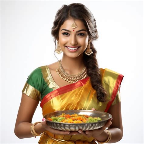 Ein Wunderschönes Traditionelles Indisches Mädchen Trägt Einen Pooja