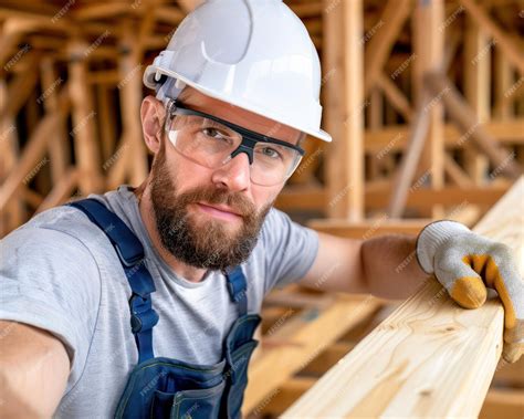 Skilled Carpenter Assembling Complex Wooden Framework Construction Site