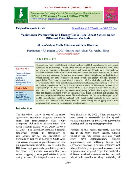 Pdf Improving Wheat Productivity In Rice Wheat Cropping System