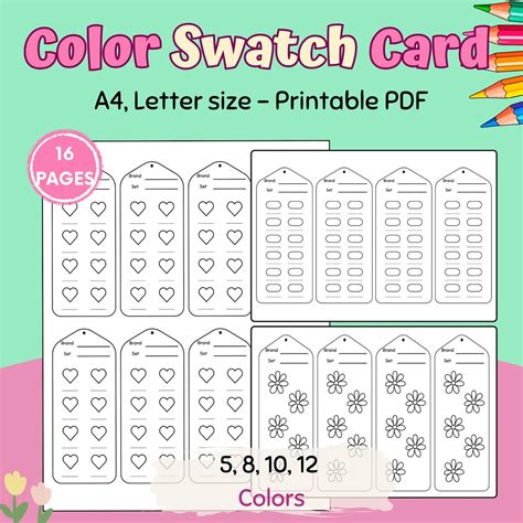 Printable Color Swatch Cards Diy Marker Test Template Pdf Etsy