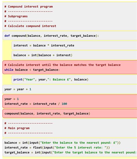 Compound Interest Program Subprograms