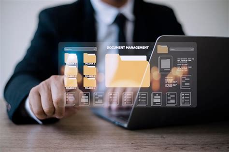 Premium Photo Document Management Concept Virtual Screen Icons Document Management System Dms