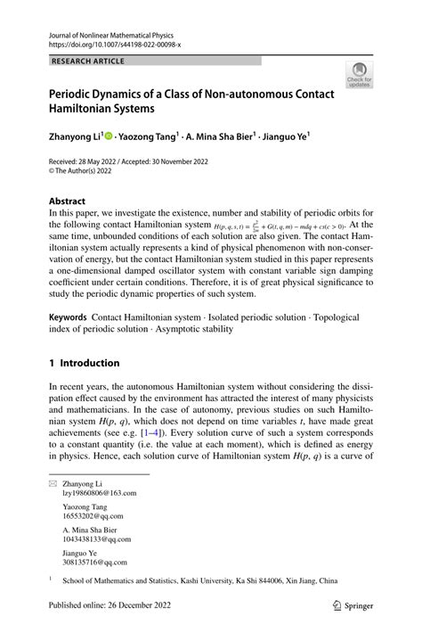 Pdf Periodic Dynamics Of A Class Of Non Autonomous Contact