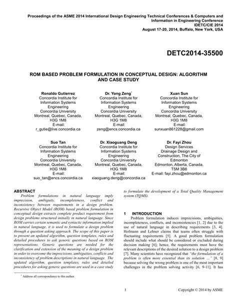 Pdf Rom Based Problem Formulation In Conceptual Design Algorithm And