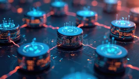 Networked Database Servers Shown With Glowing Connections Illustrate