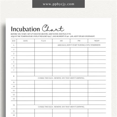 Incubation Chart Printable Template Egg Hatching Tracker Digital