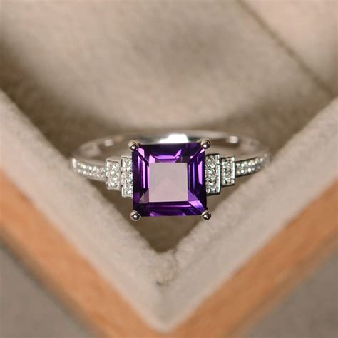 February Birthstone Ring Amethyst Ring Square Amethyst Gemstone Ring Amethyst Engagement