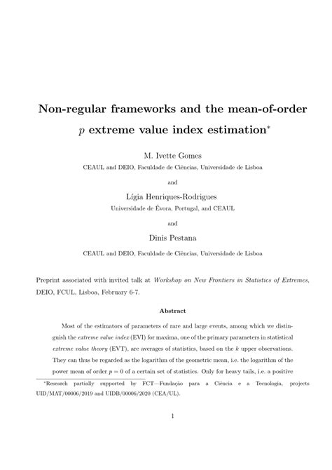 Pdf Non Regular Frameworks And The Mean Of Order P Extreme Value