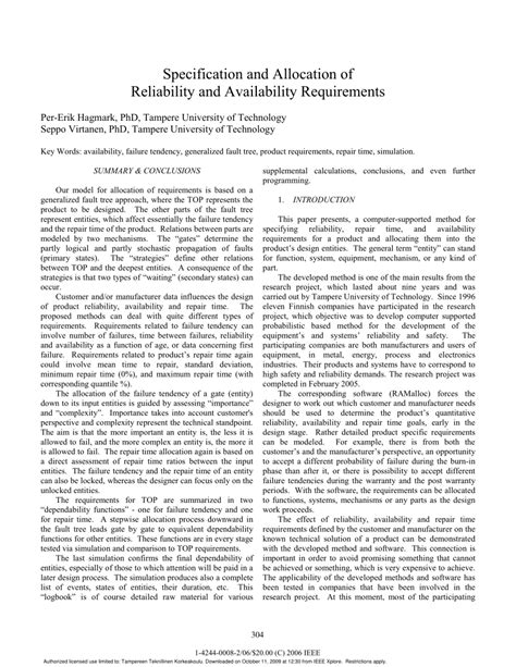 pdf allocation of dependability requirements