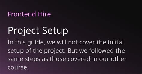 Project Setup Frontend Hire