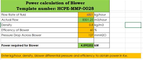 Fan Power Calculation Excel Template