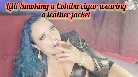 Lilli Smoking A Cohiba Cigar Wearing A Leather Jacket Scl001 Smoking