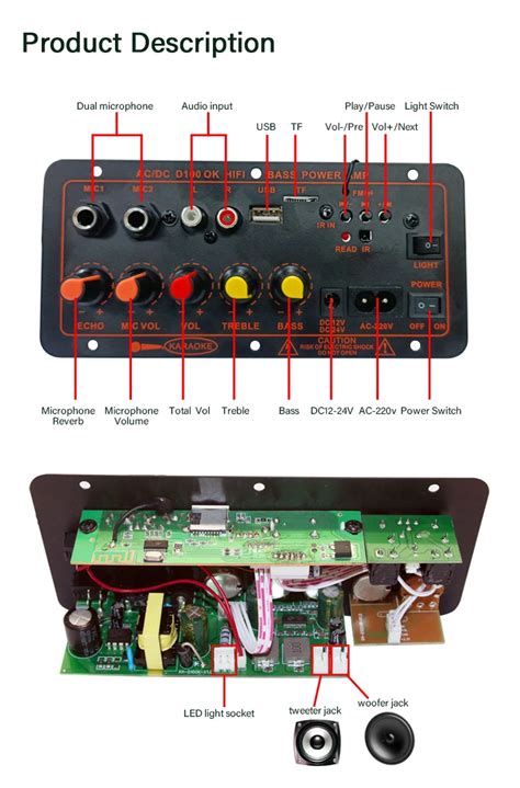 W Audio Amplifier Circuit Board Mp Player Bluetooth Fm Radio Dual Microphone Ir Remote