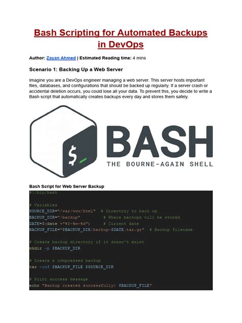 Bash Scripting For Automated Backups In Devops Pdf Backup