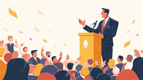 Premium Vector A Cartoon Of A Man Giving A Speech In Front Of A Crowd Of People