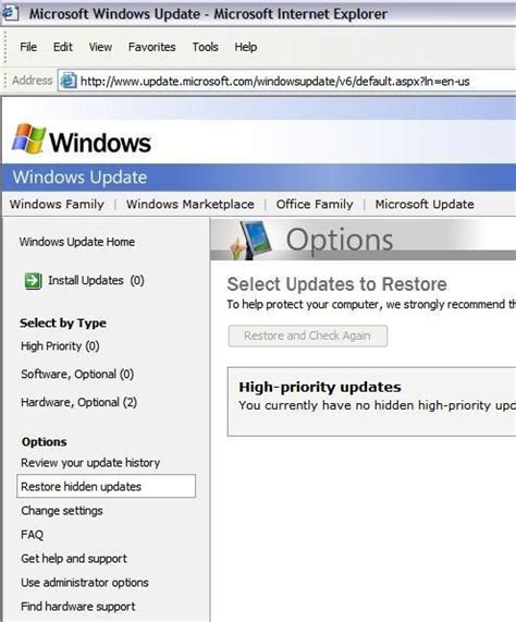 windows updates not showing up cant install ie8 windows xp home and