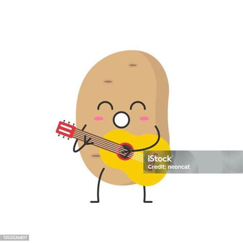 감자 귀여운 캐릭터 만화는 기타 노래 감정을 기쁘게 얼굴 아이콘 아름다운 벡터 일러스트를 연주합니다 생감자에 대한 스톡 벡터 아트 및 기타 이미지 Istock