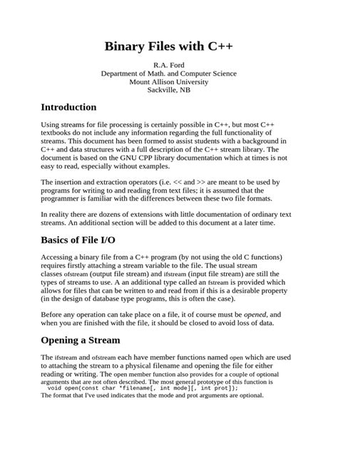 Binary Files With Cpp Pdf C Parameter Computer Programming