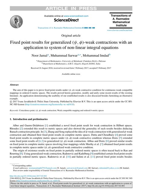 Pdf Fixed Point Results For Generalized ψ ϕ Weak Contractions With An Application To