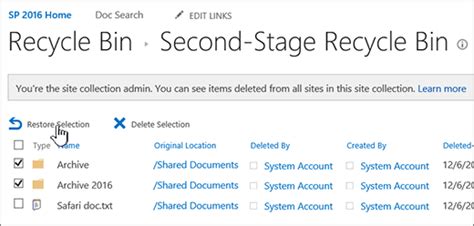 Restore Deleted Items From The Site Collection Recycle Bin Microsoft Support