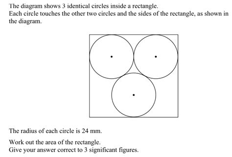 solved the diagram shows 3 identical circles inside a rectangle each
