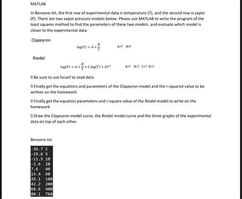 Solved Matlab In Benzenetxt The First Row Of Experimental