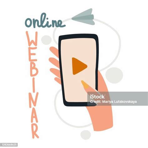 온라인 코스 레터링 스마트 폰과 화면 전자 학습 인터넷 자습서 및 웨비나 지식과 교육 개념에 버튼을 재생할 수 있습니다 다채로운 만화 낙서 고립 된 일러스트레이션 개념에