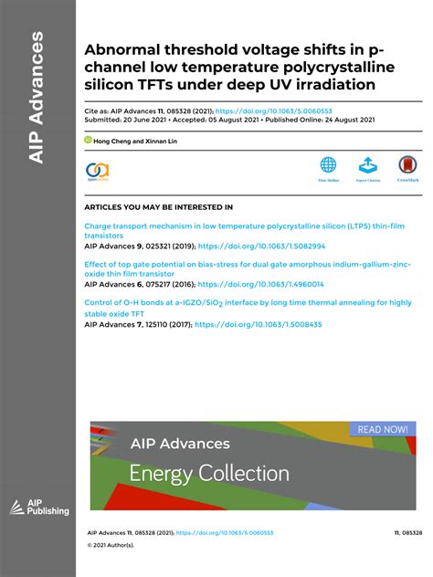 Pdf Abnormal Threshold Voltage Shifts In P Channel Low Temperature Polycrystalline Silicon