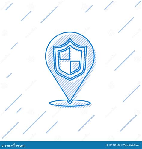 Blue Line Location Shield Icon Isolated On White Background Insurance Concept Guard Sign Stock