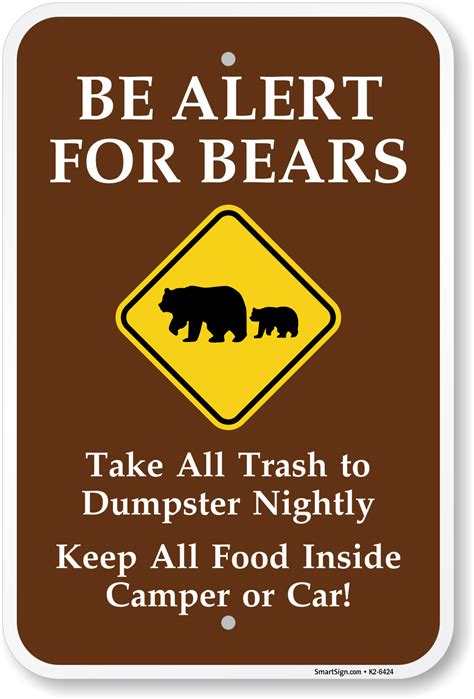 Take All Trash To Dumpster Nightly Bear Warning Sign Sku K2 6424