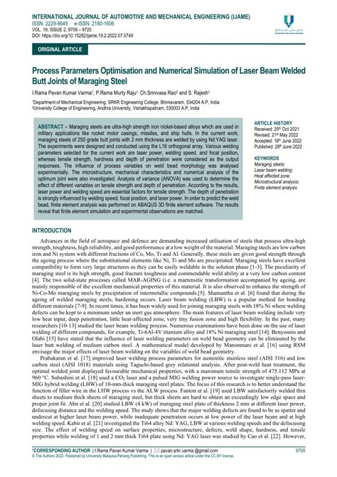 Pdf Process Parameters Optimisation And Numerical Simulation Of Laser Beam Welded Butt Joints